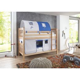 Relita Etagenbett Kick Buche massiv natur lackiert mit Textilset best. aus Vorhang und 2-er Tunnel ,