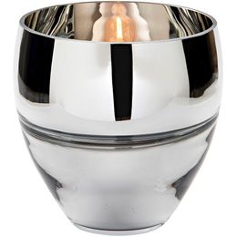 Fink Teelichthalter RILA (1 St), Kerzenhalter aus Glas, mundgeblasen, auch als Vase verwendbar, silberfarben