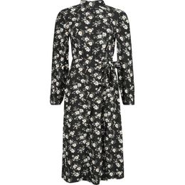 QED London Daisy Tie Wrap Side Split Midi Dress Mittellanges Kleid schwarz weiß in L