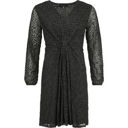 QED London Leopard Velvet Flocking Knot Front Mini Dress Kurzes Kleid schwarz in L