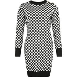 QED London Chess Square Monochrome Knitted Dress Kurzes Kleid schwarz weiß in M-L