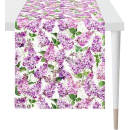 Apelt Tischläufer 6820 SPRINGTIME, Frühjahrsdeko, Frühling (1-tlg), mit Blütenmotiv, Digitaldruck, Flieder All-Over, grün|lila|weiß