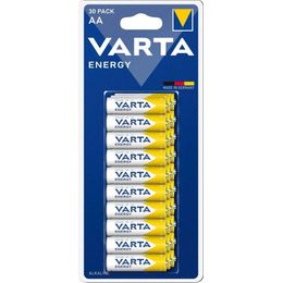 Varta 30er Pack Energy AA Mignon LR6 Alkaline - Made in Germany Batterie, LR06 (30 St), bis zu 5 Jahren lagerfähig, gelb|weiß