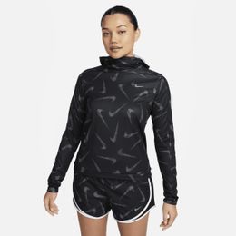 Nike Swoosh Laufjacke mit Kapuze und Print für Damen - Schwarz