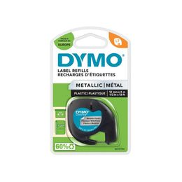 Dymo Original LetraTag Metallic Etikettenband | schwarz auf Metallic-Silber | 12 mm x 4 m | selbstklebendes Etiketten | für LetraTag-Beschriftungsgerät