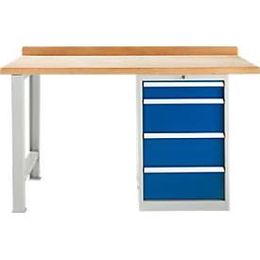 Schäfer Shop Modulare Werkbank Schäfer Shop Select, Grundeinheit, Buche Multiplexplatte, bis 500 kg, B 1500 x T 700 x H 840 mm, Lichtgrau ral 7035/Enzianblau ral 5010