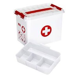 Erste-Hilfe-Box Sunware Q-line, inkl. Einsatz mit Fächerteilung, 9 l, B 300 x T 220 x H 200 mm, weiß/rot