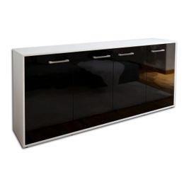 Stil.Zeit Sideboard Elana | Korpus Weiß | Schwarz mit Griffen (180x79x35cm)