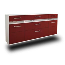 Stil.Zeit Sideboard Manchester | Korpus Weiß | Bordeaux hängend mit Griffen (180x79x35cm)