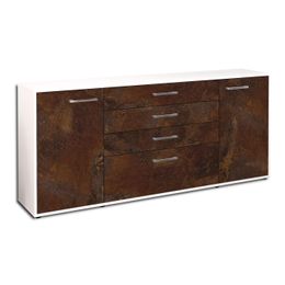 Stil.Zeit Sideboard Eleni | Korpus Weiß | Rost mit Griffen (180x79x35cm)