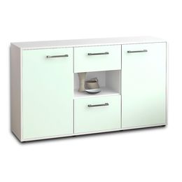 Stil.Zeit Sideboard Denise | Korpus Weiß | Mint mit Griffen (136x79x35cm)