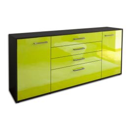 Stil.Zeit Sideboard Eleni | Korpus Anthrazit | Gruen mit Griffen (180x79x35cm)