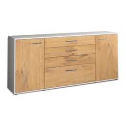 Stil.Zeit Sideboard Eleni | Korpus Weiß | Eiche mit Griffen (180x79x35cm)