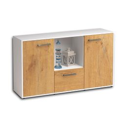 Stil.Zeit Sideboard Dhonna | Korpus Weiß | Eiche mit Griffen (136x79x35cm)