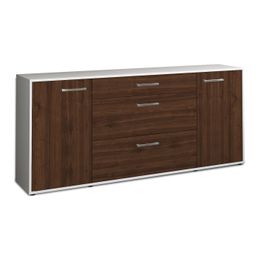 Stil.Zeit Sideboard Eleonora | Korpus Weiß | Walnuss mit Griffen (180x79x35cm)