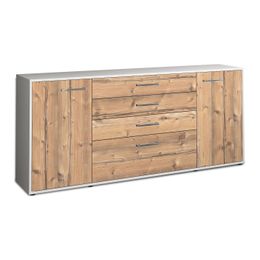 Stil.Zeit Sideboard Eleni | Korpus Weiß | Pinie mit Griffen (180x79x35cm)