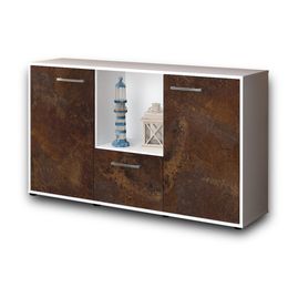 Stil.Zeit Sideboard Dhonna | Korpus Weiß | Rost mit Griffen (136x79x35cm)