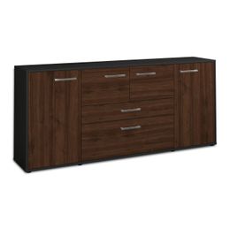 Stil.Zeit Sideboard Elisa | Korpus Anthrazit | Walnuss mit Griffen (180x79x35cm)