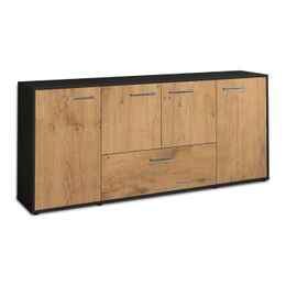 Stil.Zeit Sideboard Eli | Korpus Anthrazit | Eiche mit Griffen (180x79x35cm)