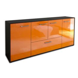 Stil.Zeit Sideboard Eli | Korpus Anthrazit | Orange mit Griffen (180x79x35cm)