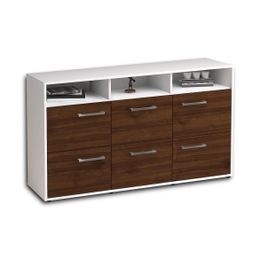 Stil.Zeit Sideboard Dilara | Korpus Weiß | Walnuss mit Griffen (136x79x35cm)