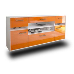 Stil.Zeit Sideboard Miramar | Korpus Weiß | Orange hängend mit Griffen (180x79x35cm)