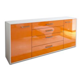 Stil.Zeit Sideboard Elettra | Korpus Weiß | Orange mit Griffen (180x79x35cm)