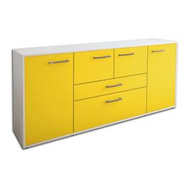 Stil.Zeit Sideboard Elisa | Korpus Weiß | Gelb mit Griffen (180x79x35cm)