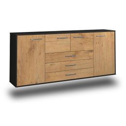 Stil.Zeit Sideboard Metairie | Korpus Anthrazit | Eiche hängend mit Griffen (180x79x35cm)