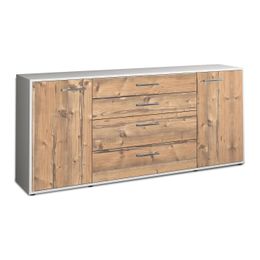 Stil.Zeit Sideboard Elettra | Korpus Weiß | Pinie mit Griffen (180x79x35cm)