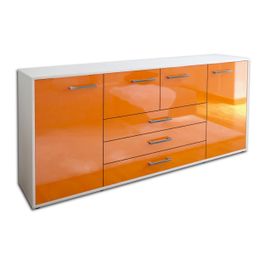 Stil.Zeit Sideboard Eliana | Korpus Weiß | Orange mit Griffen (180x79x35cm)