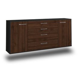 Stil.Zeit Sideboard Bridgeport | Korpus Anthrazit | Walnuss hängend mit Griffen (180x79x35cm)