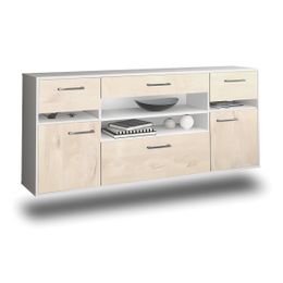 Stil.Zeit Sideboard Miramar | Korpus Weiß | Zeder hängend mit Griffen (180x79x35cm)