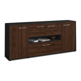 Stil.Zeit Sideboard Elisabetta | Korpus Anthrazit | Walnuss mit Griffen (180x79x35cm)