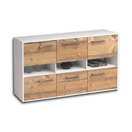 Stil.Zeit Sideboard Diletta | Korpus Weiß | Pinie mit Griffen (136x79x35cm)