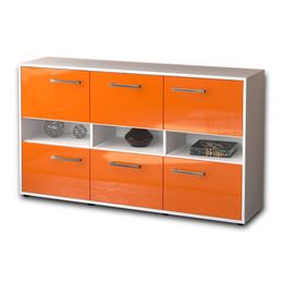 Stil.Zeit Sideboard Diletta | Korpus Weiß | Orange mit Griffen (136x79x35cm)
