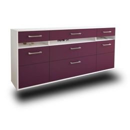 Stil.Zeit Sideboard Manchester | Korpus Weiß | Lila hängend mit Griffen (180x79x35cm)