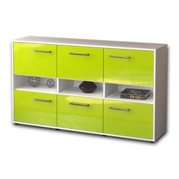 Stil.Zeit Sideboard Diletta | Korpus Weiß | Gruen mit Griffen (136x79x35cm)