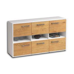 Stil.Zeit Sideboard Diletta | Korpus Weiß | Eiche mit Griffen (136x79x35cm)