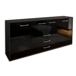 Stil.Zeit Sideboard Eliana | Korpus Anthrazit | Schwarz mit Griffen (180x79x35cm)