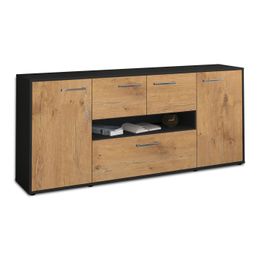 Stil.Zeit Sideboard Elisabetta | Korpus Anthrazit | Eiche mit Griffen (180x79x35cm)