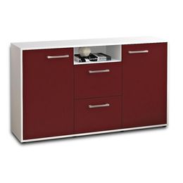 Stil.Zeit Sideboard Dimphi | Korpus Weiß | Bordeaux mit Griffen (136x79x35cm)