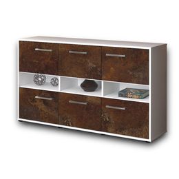 Stil.Zeit Sideboard Diletta | Korpus Weiß | Rost mit Griffen (136x79x35cm)