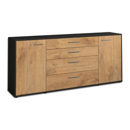 Stil.Zeit Sideboard Elettra | Korpus Anthrazit | Eiche mit Griffen (180x79x35cm)