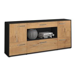 Stil.Zeit Sideboard Elodie | Korpus Anthrazit | Eiche mit Griffen (180x79x35cm)