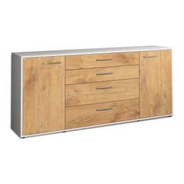 Stil.Zeit Sideboard Elettra | Korpus Weiß | Eiche mit Griffen (180x79x35cm)