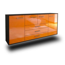 Stil.Zeit Sideboard Metairie | Korpus Anthrazit | Orange hängend mit Griffen (180x79x35cm)