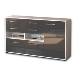 Stil.Zeit Sideboard Domi | Korpus Weiß | Grau mit Griffen (136x79x35cm)