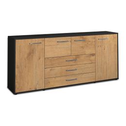 Stil.Zeit Sideboard Eliana | Korpus Anthrazit | Eiche mit Griffen (180x79x35cm)