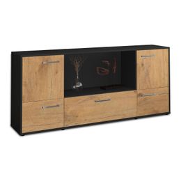 Stil.Zeit Sideboard Elvezia | Korpus Anthrazit | Eiche mit Griffen (180x79x35cm)